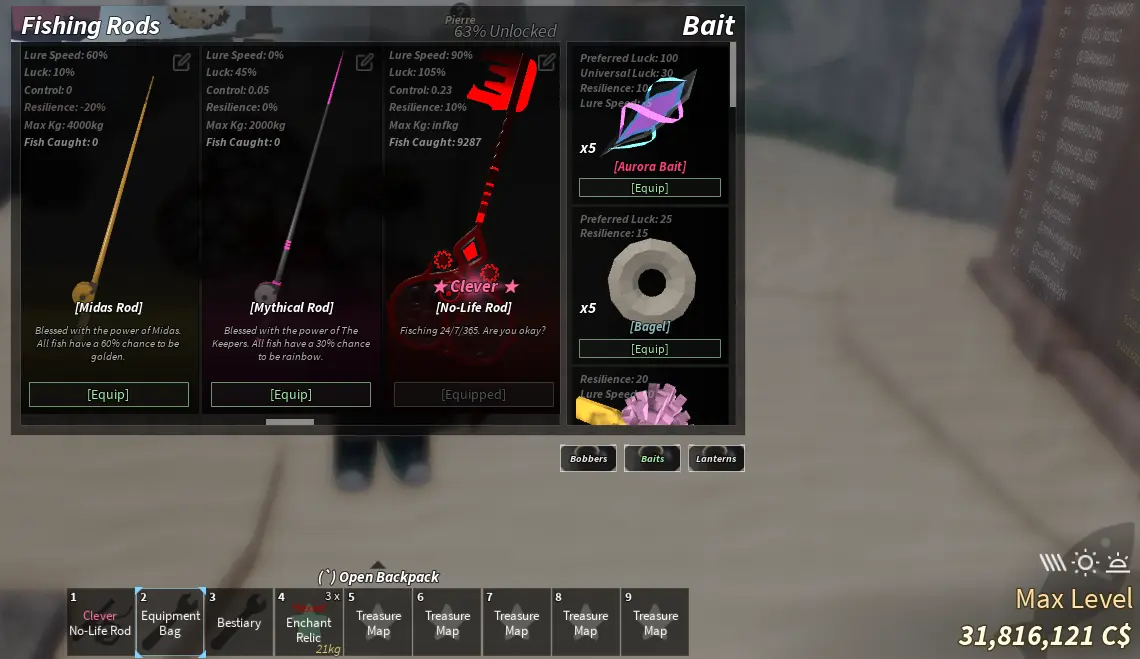 Compre Fisch Level 1000(Max) %63+ Rods 31M+ C$ Seraphic Rod+No Life Rod ...