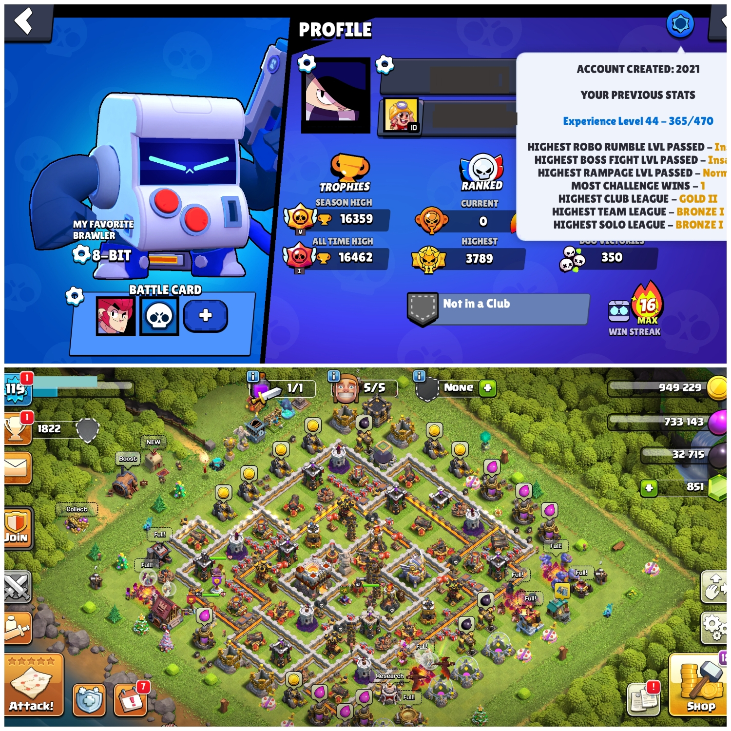 $10.47で🔥 [FREE TH11 COC] ⭐️ 16.4K Trophies 🏆💎 45 Brawlers ⚔️ 3 Maxed ...