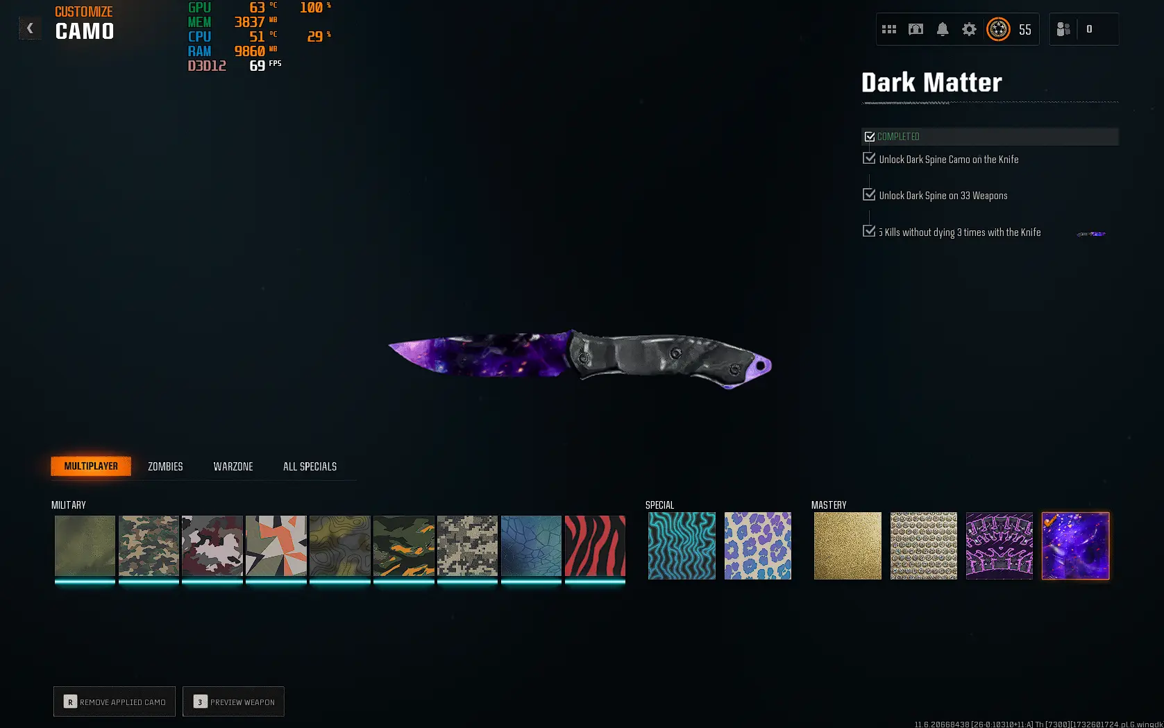 购买 🔥 BO6 🐦‍🔥 Dark Matter Camo 33/33 Unlocked Level 55 + Prestige Ready ...