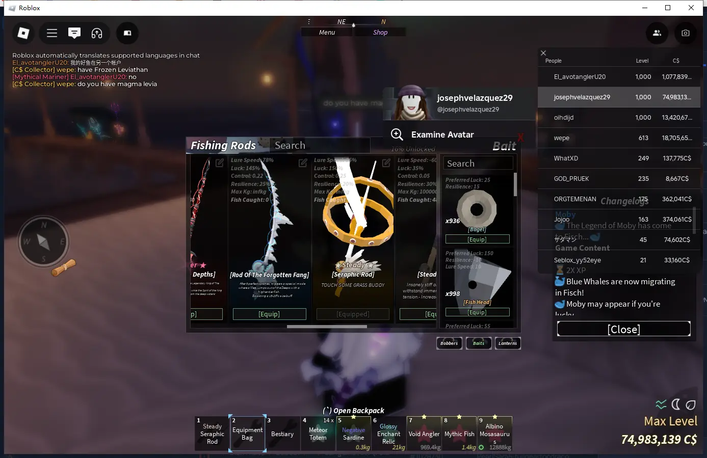 Buy LV 1000+Seraphic Rod+Rod of the Forgotten Fang+Rod of the Depths+NO ...