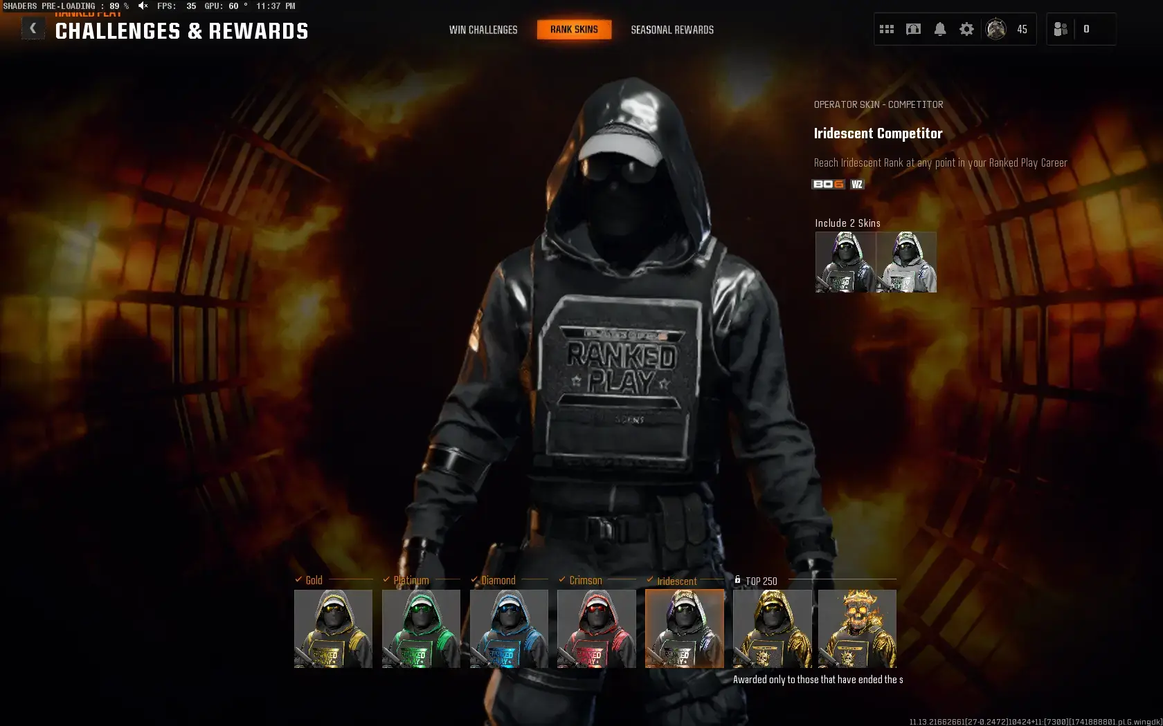 Buy 👑 BO6 【 Iridescent Rank SZN 2👑 10027 SR👑 】⚡ Level 45 🔒 Full Access ...