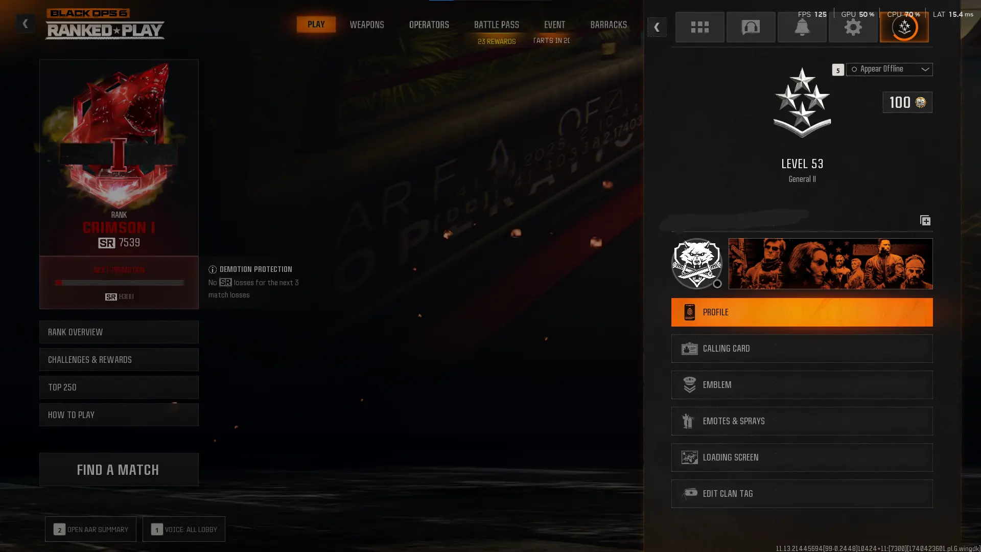 Buy 💫 BO6 💫 Crimson Rank SR 7539 S2 💫 Level 53 🔥 18 Operators + ranked ...