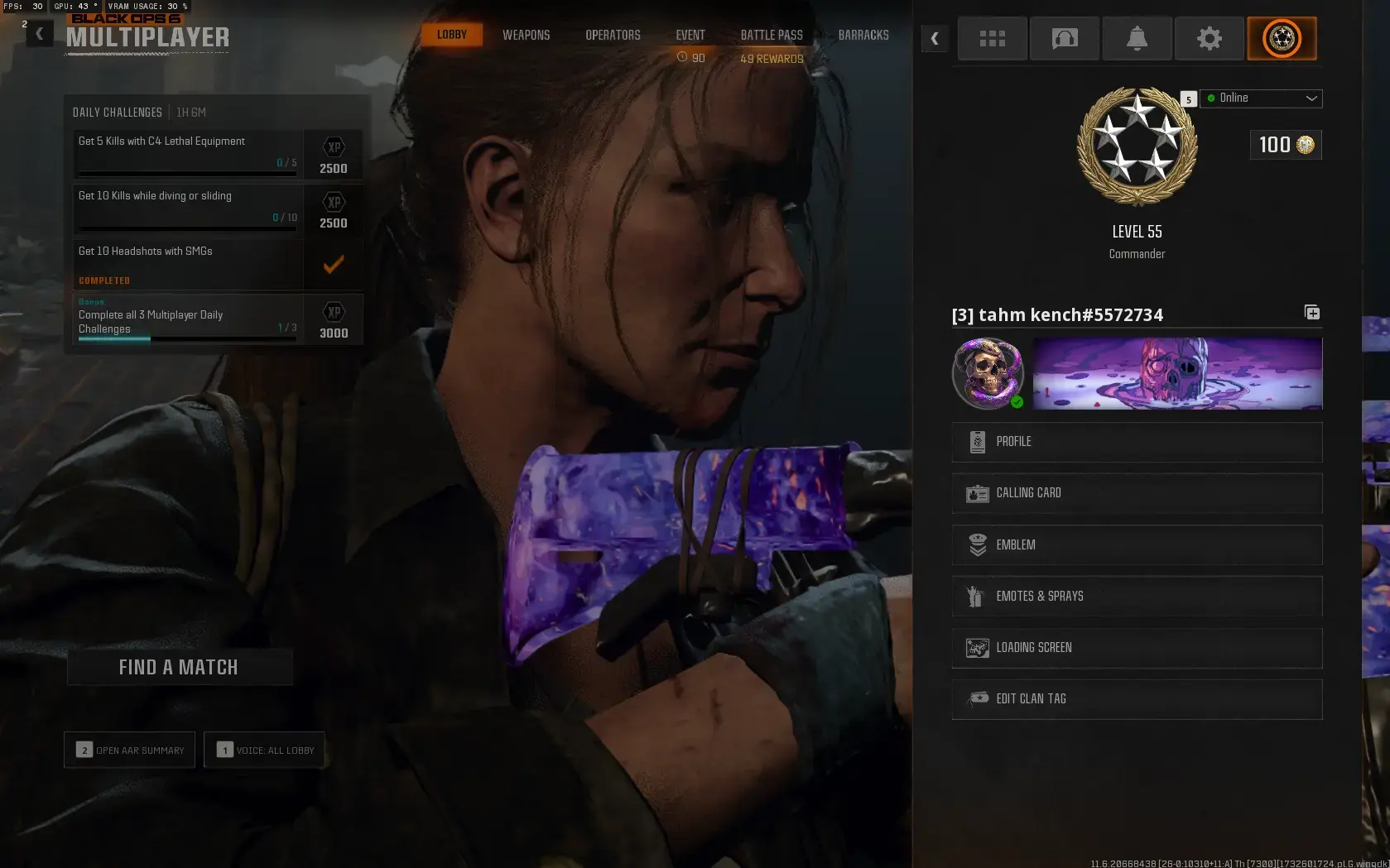 Buy Icon BO6 Dark Matter + 50 Wins 🏆 | 495+ Camos 🎨 | Max Level 55 ⚡ ...