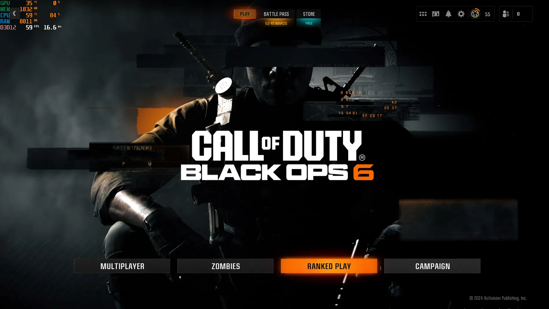 Buy 🍁 Level 55 🐉 Black Ops 6 Game Pass Active 50 WINS 1 Gold Camos Hand ...