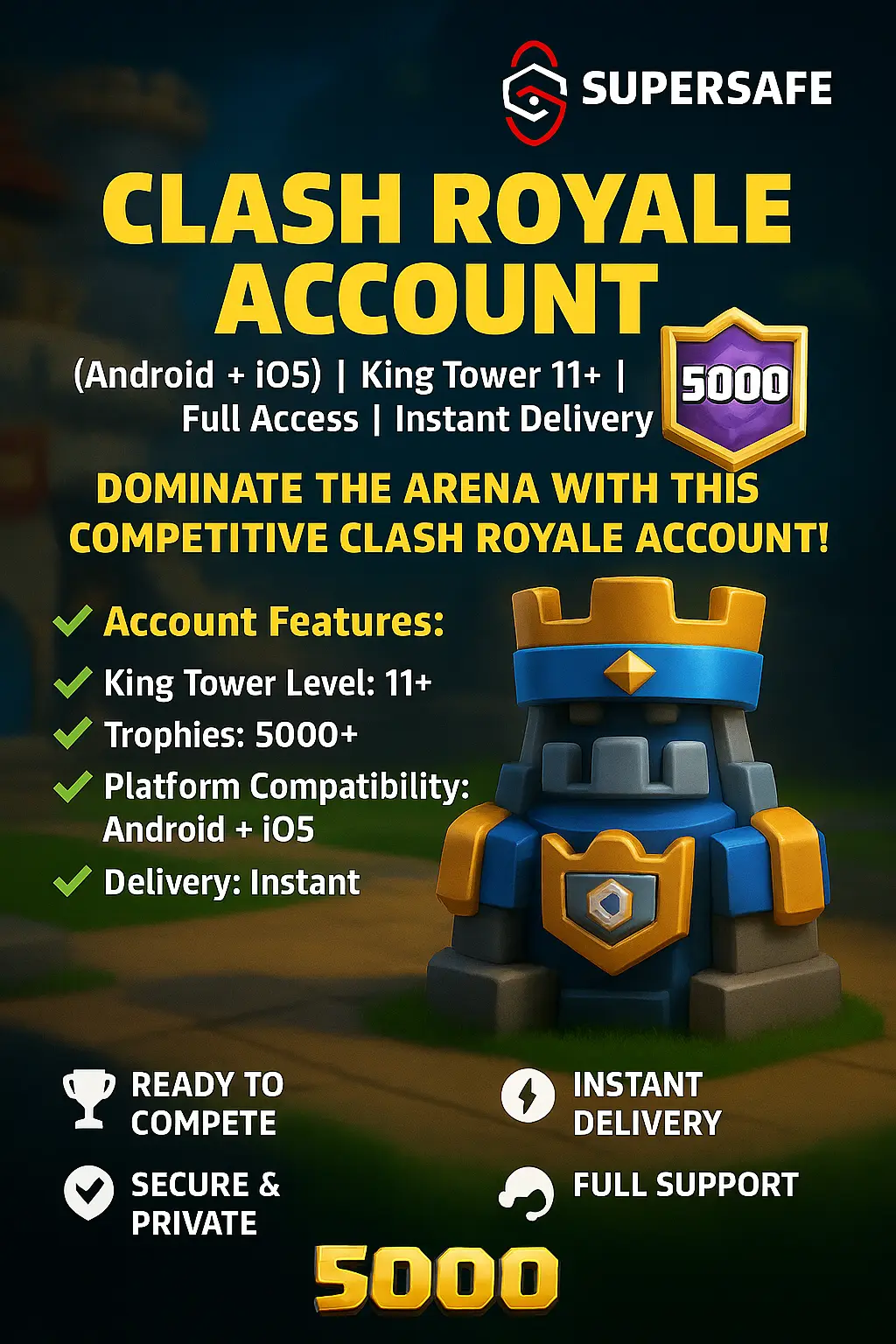 Buy 🚀 Clash Royale Account Android Ios King Tower 11 5000 Trophies Full Access