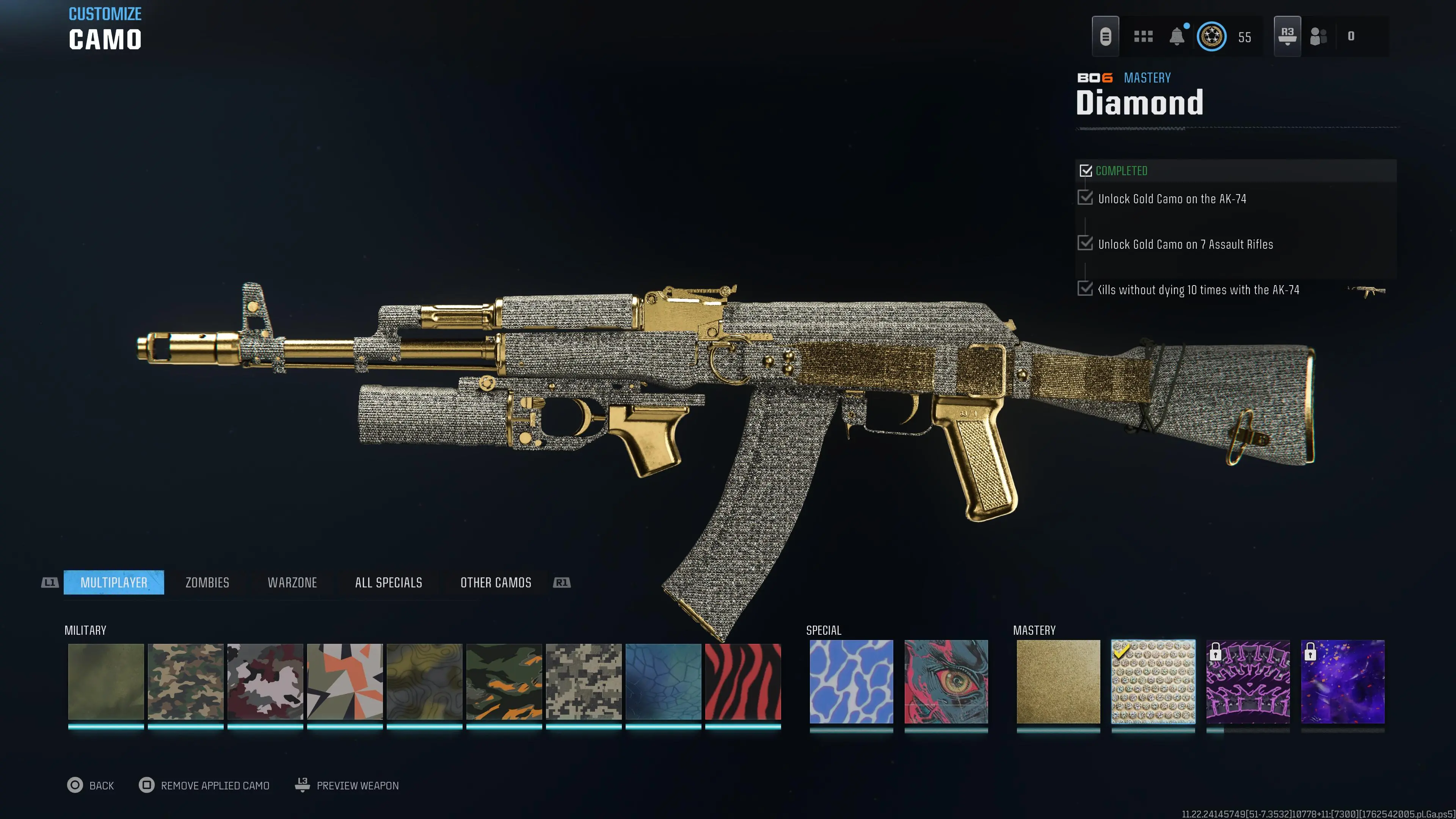 Buy [7 Diamond Camos] [Warzone 4] 🎖️Level 55 ⸱ Prestige 1 |⚡ Instant ...