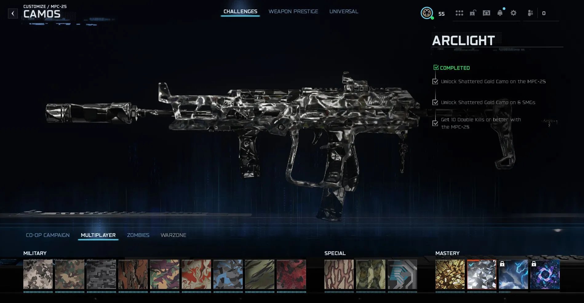 Buy BO7 | ⚡ 12 Arclight Camos | 🎯 Level 55 |🛡️ 10+ Operator | 🚀 ...