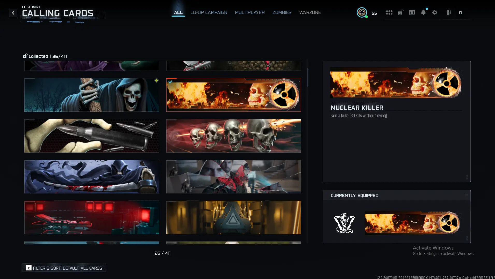 Køb 【 BO7 / WZ5 】 level 55 17 Arclight 🔥Nuclear killer calling card ...