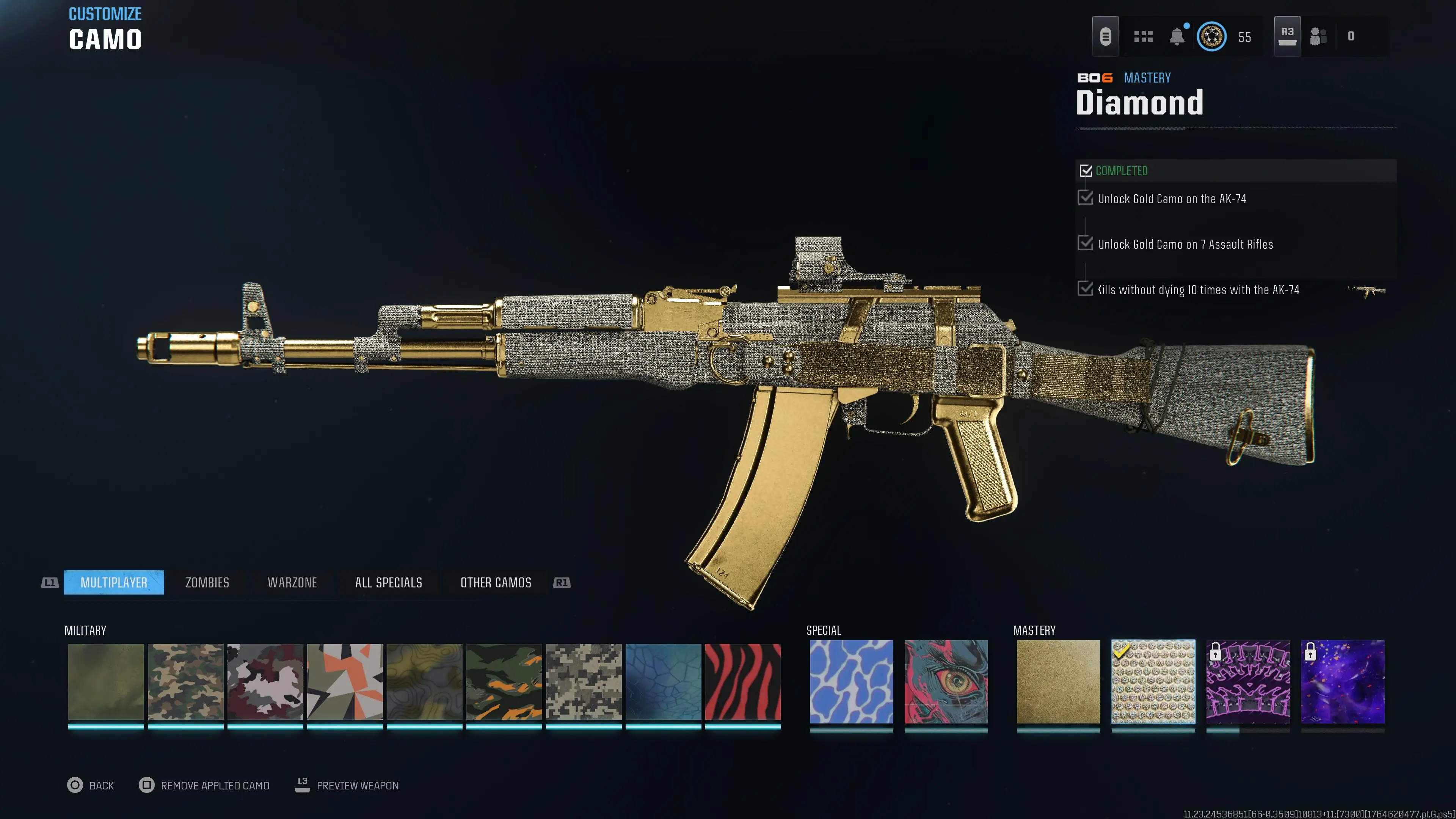 Buy 🎮[ 13 Diamond camos ] [Warzone 4] | 🎖️Level 55 ⸱ Prestige 1 |⚡ ...