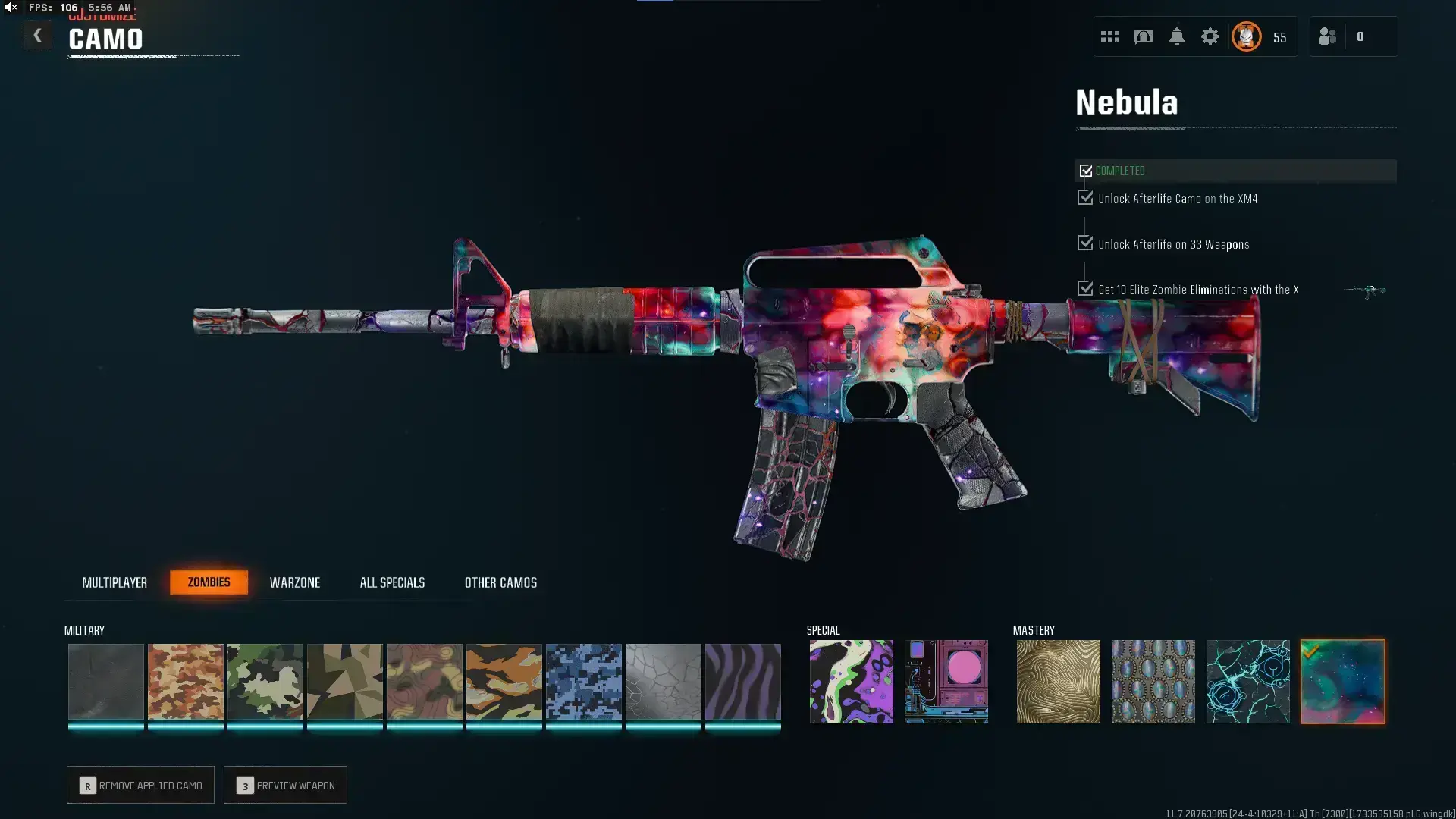 Buy BO6 / WaZ4 💢 Nebula Mastery Camo Prestige 4 Ready 🌌 17 Operators 🎨 ...