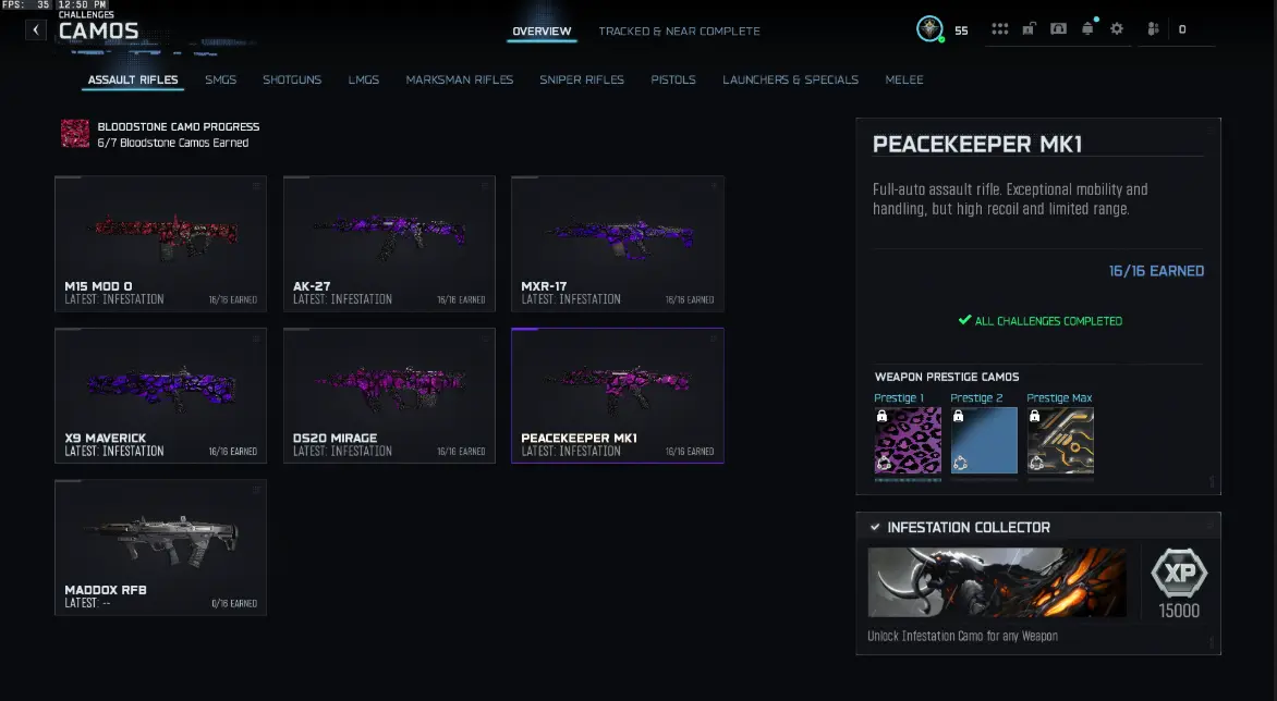 Buy BO7 🔥 30 singularity + 30 infestation camos UNLOCKED ⚡ lvl 55 ...