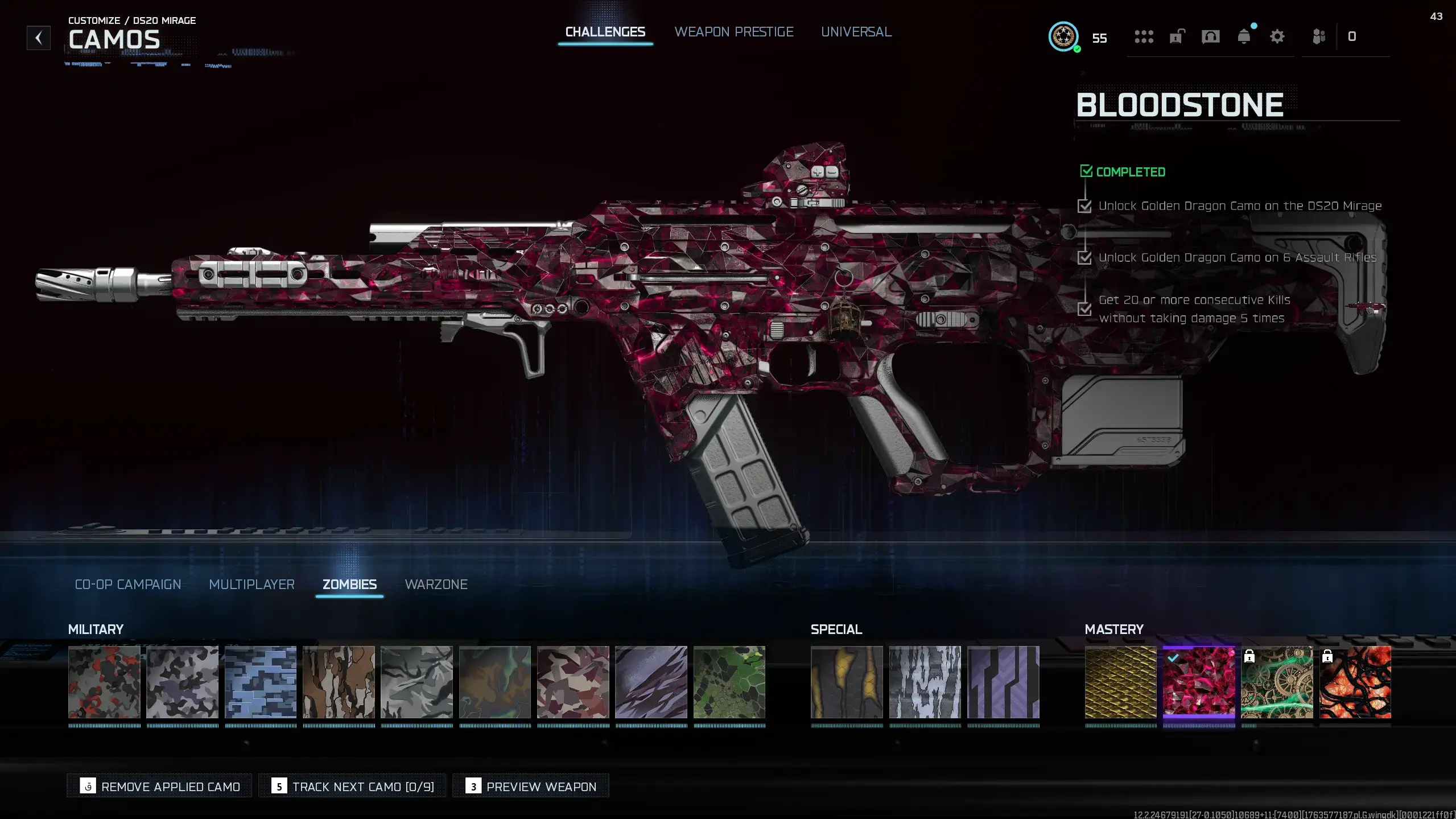 Buy BO7 ZOMBIE CAMO ACCOUNT 💠 LVL 55 ⚡ 6 Bloodstone Diamond 🩸 6 Golden ...