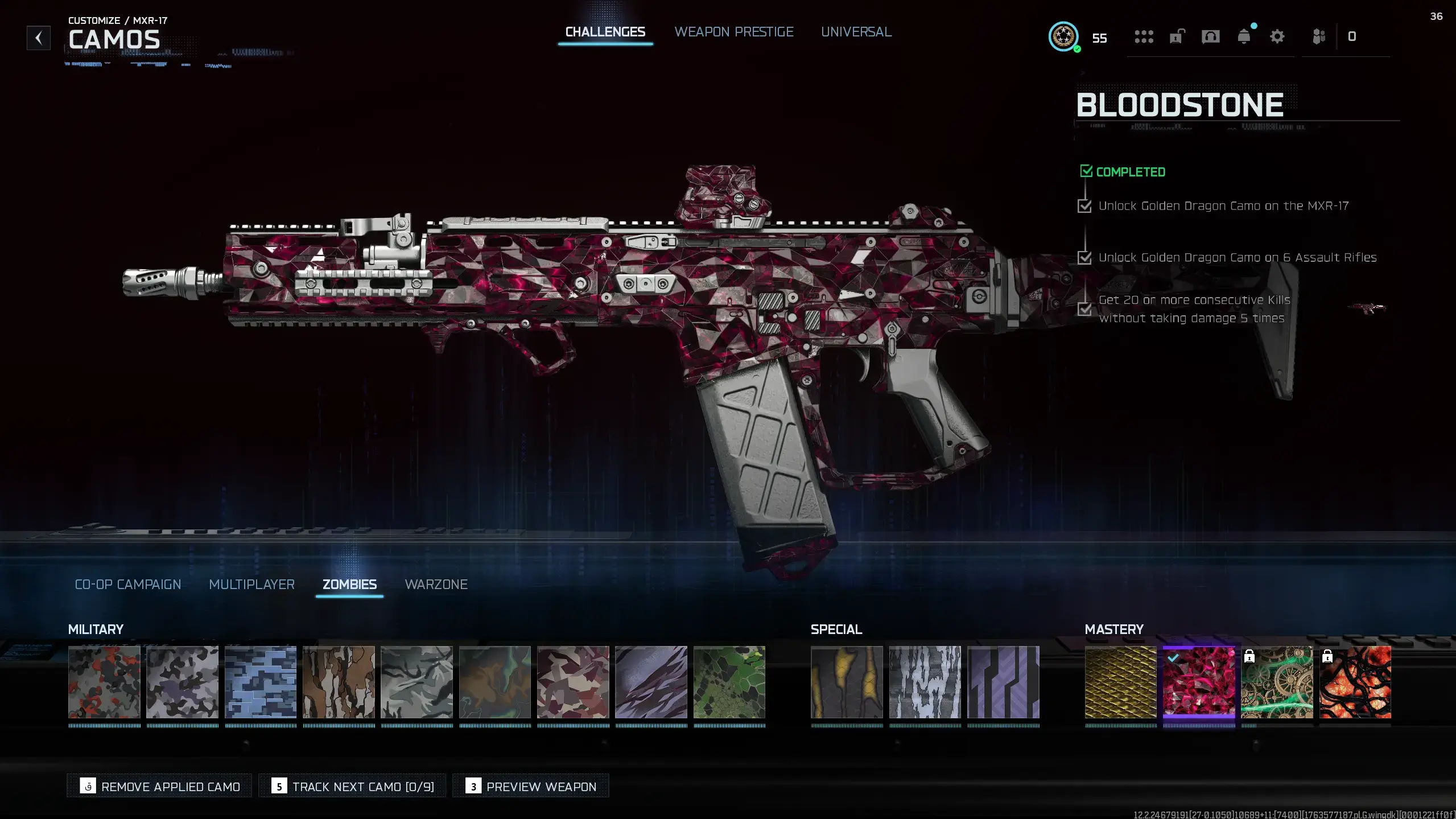 Buy BO7 ZOMBIE CAMO ACCOUNT 💠 LVL 55 ⚡ 6 Bloodstone Diamond 🩸 6 Golden ...