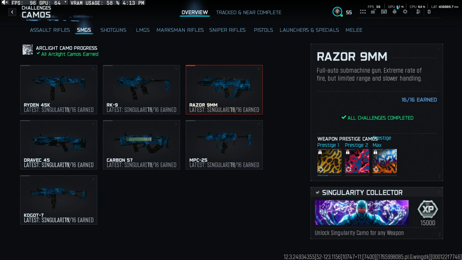 Buy 🎮【🎖️ Prestige 3 Ready to 4 ⸱ Level 55 】【 31 SINGULARITY Camos (All ...