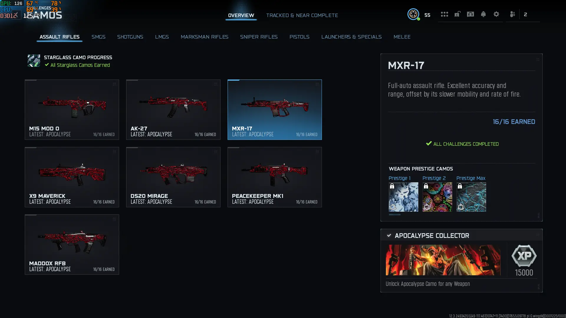 购买 💀[ B07 ]💀 30 APOCALYPSE CAMO 👽 LEVEL 55 👹 PRESTIGE 1 👺 450 CAMOS 🤩 ...