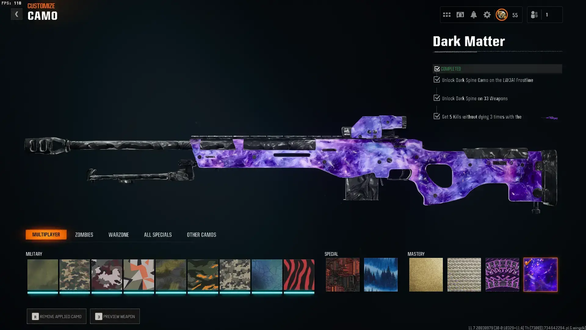 Buy 💎BO6 Dark Matter Account 🌌 Level 55 All Gun Dark Matter Camos ...