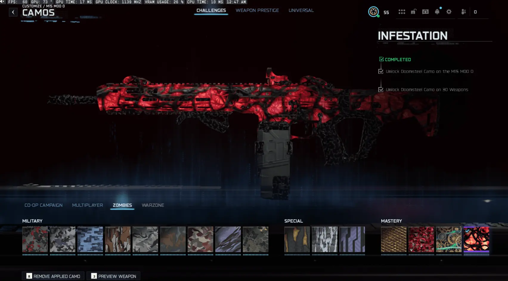 Kaufe ⚡ BO7 ⚡ 🜸 Infestation Camo 450+ Camos 🦅 Prestige 1 to 3 LVL 55 ...