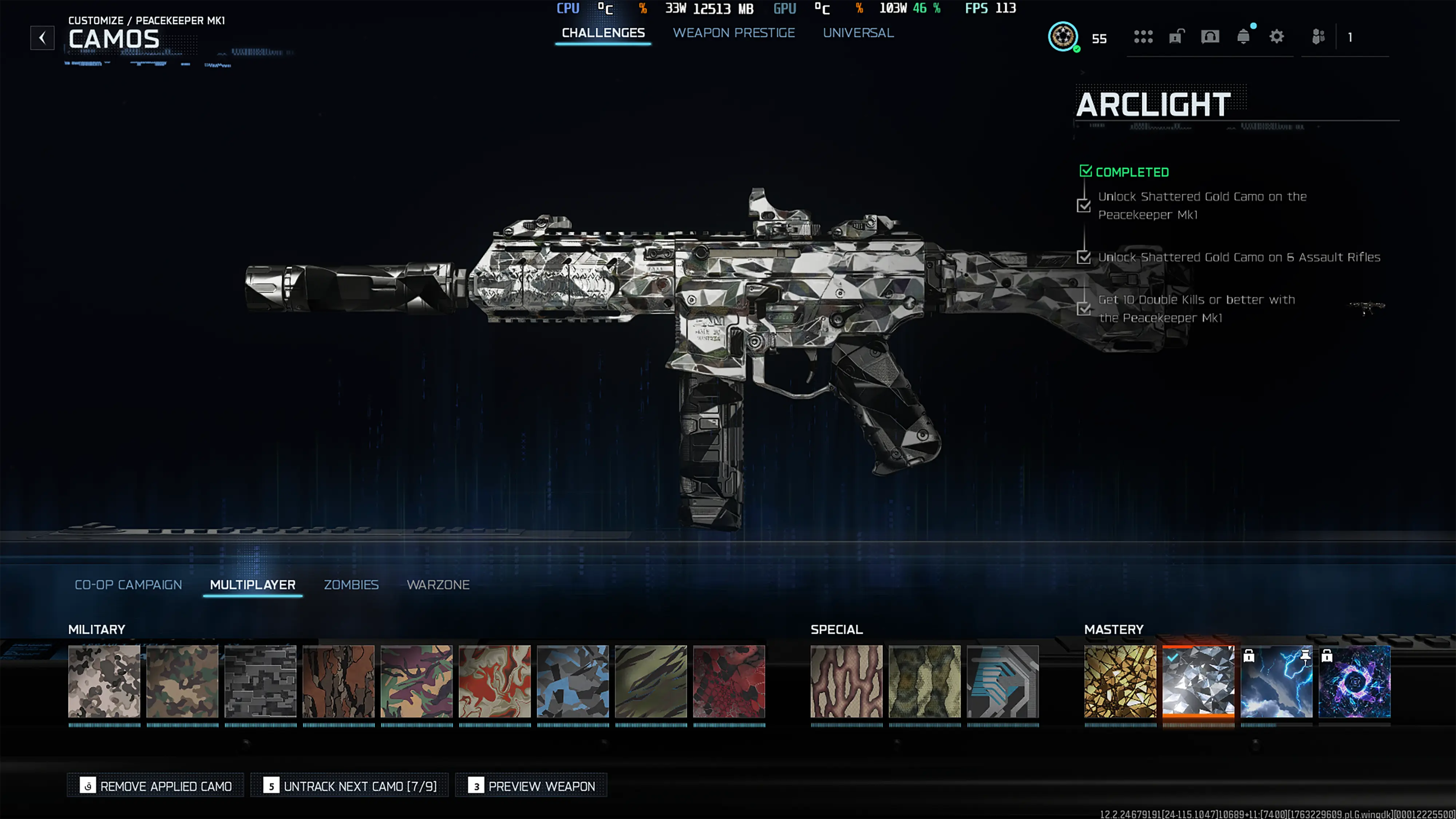 ซื้อ 🚀 BO7 🚀 6 Arclight 💥 78 Camos 🌙 6 Shattered Gold ⚒️ Assault Rifles ...