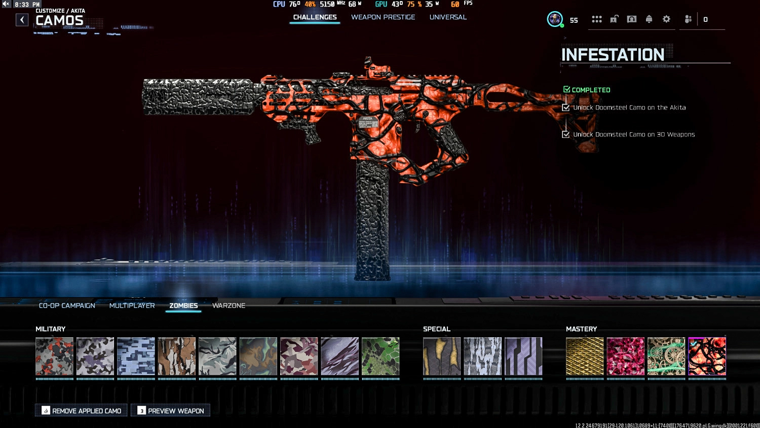 Купи ☣️ Infestation X Singularity 🏆 Prestige Master 🖌️ 900 + Camos 🚀 ...