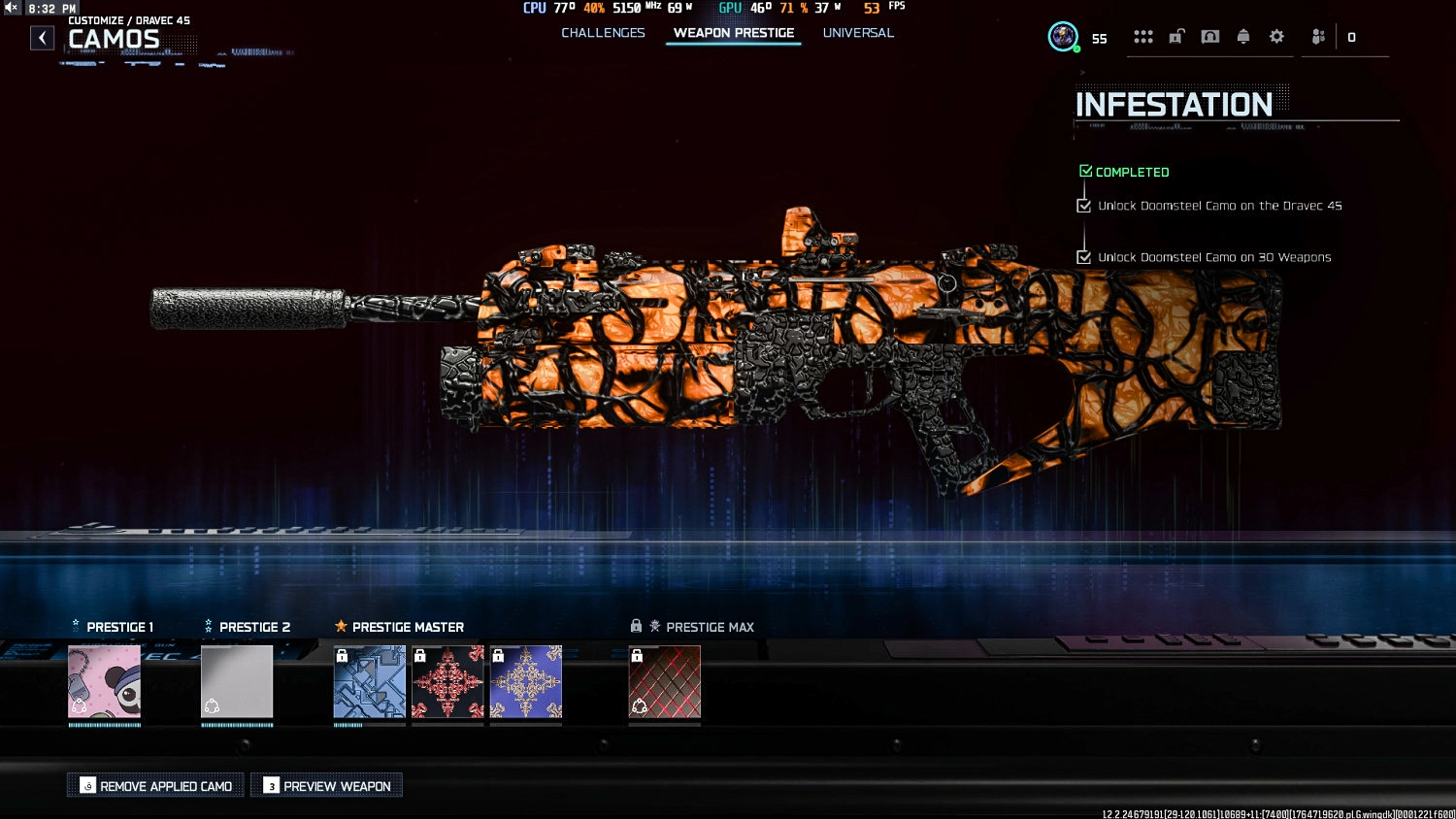 Купи ☣️ Infestation X Singularity 🏆 Prestige Master 🖌️ 900 + Camos 🚀 ...