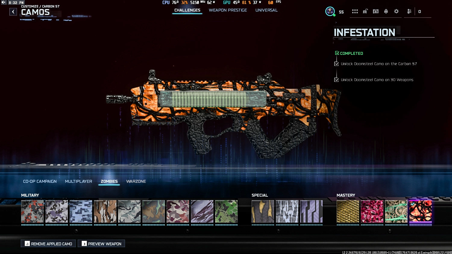 Купи ☣️ Infestation X Singularity 🏆 Prestige Master 🖌️ 900 + Camos 🚀 ...