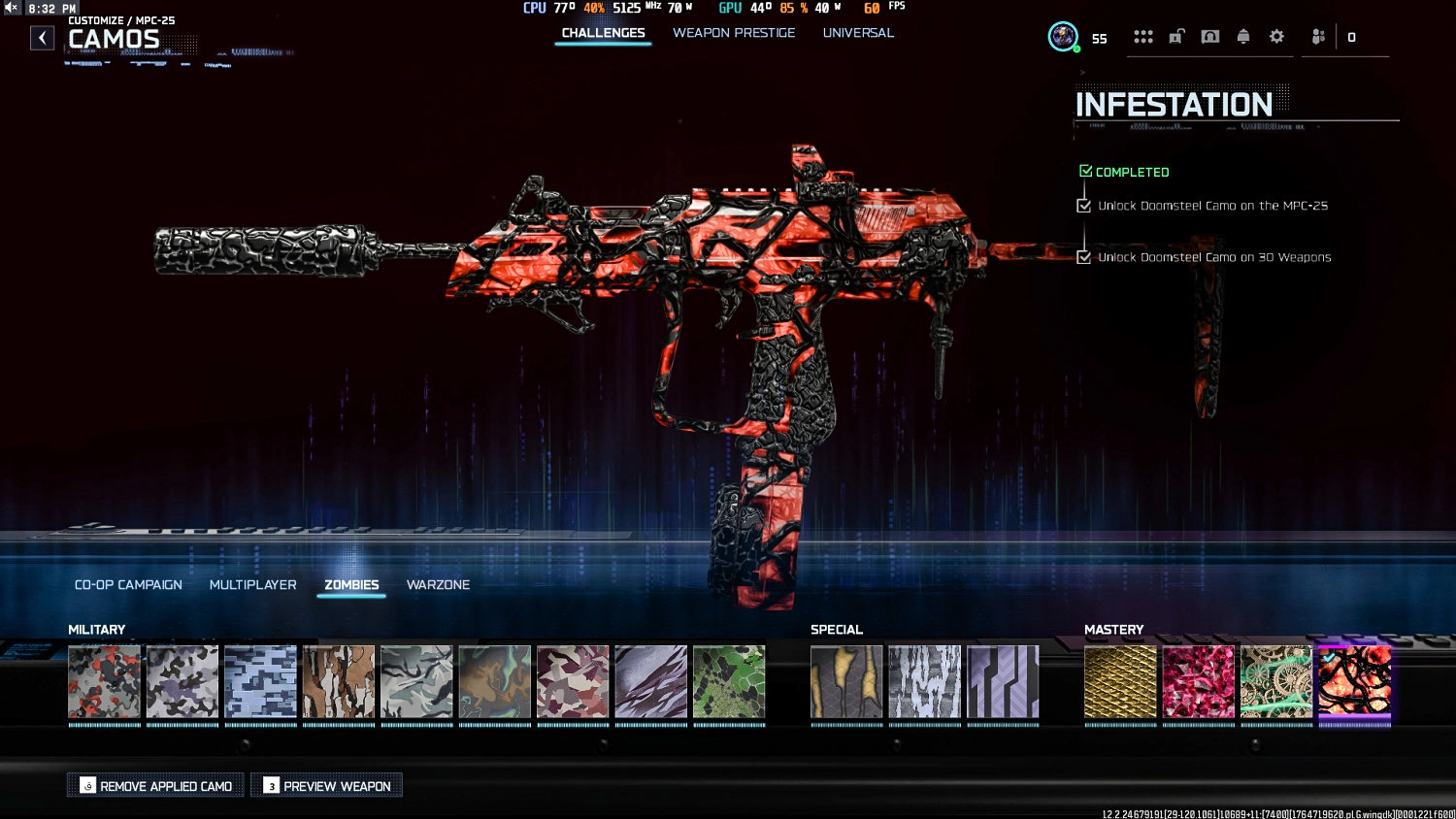 Купи ☣️ Infestation X Singularity 🏆 Prestige Master 🖌️ 900 + Camos 🚀 ...