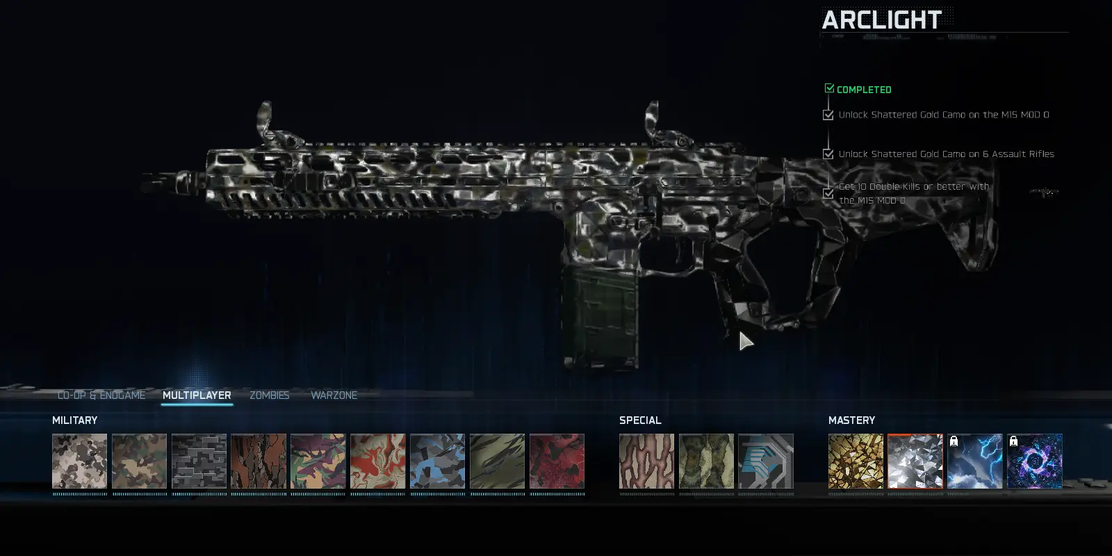 Buy 2x Pro Mastery Camos ( 💫 6x Arclight, 🏆 6x Shattered Gold ) | 🎖️ ...