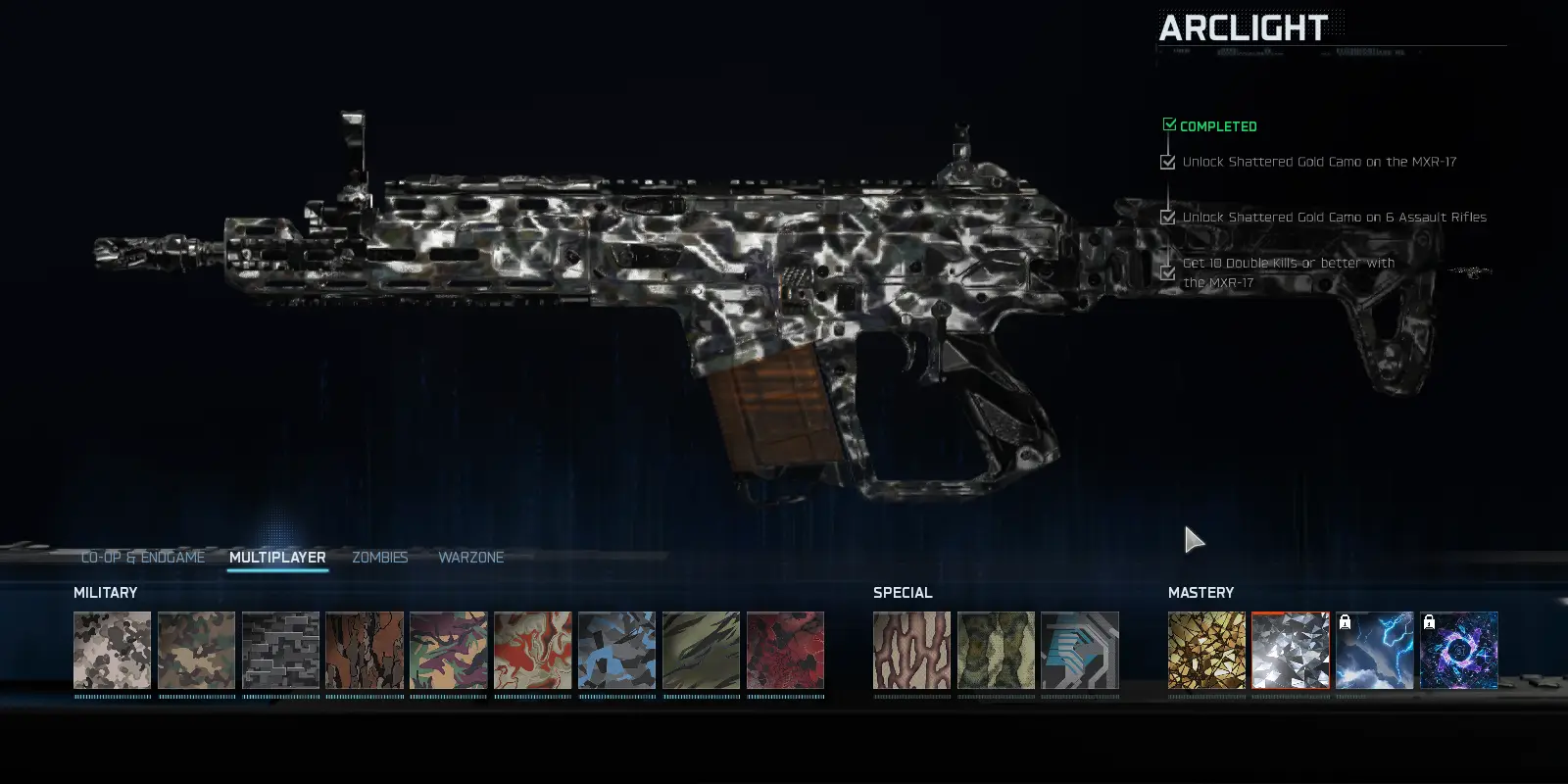 Buy 2x Mega Mastery Camos ( 💫 6x Arclight, 🏆 6x Shattered Gold ) | 🚀 ...