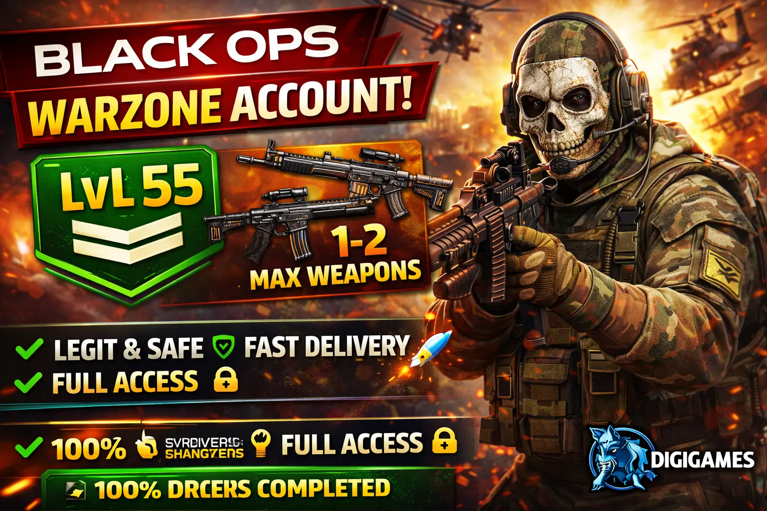 Buy 🔥 Black Ops 7 Warzone 1 | Level 55 | 1–2 Guns Max | Full Access ...