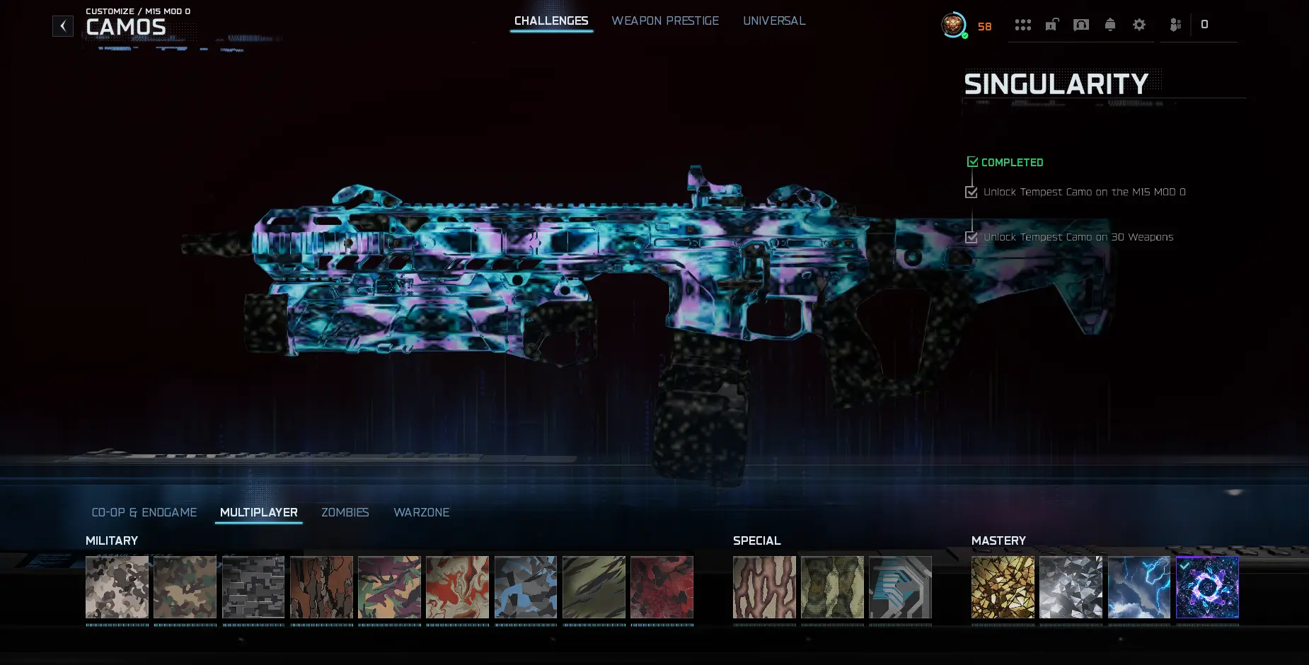 Buy 🔥 BO7 Singularity Camo 🏔️ Prestige Master 58 🛶 Battle Pass S1 ...