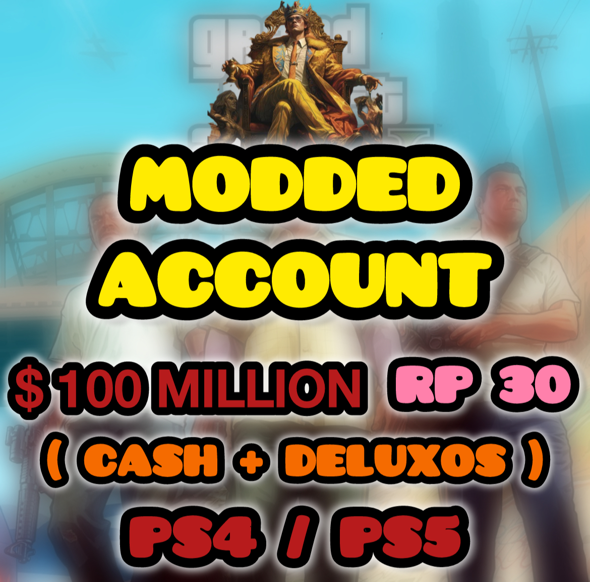 购买 💲 GTA 5 Modded Account [PS4/PS5] 💵 $100M Cash + Cars 🏅 RP 30 🚀 ...