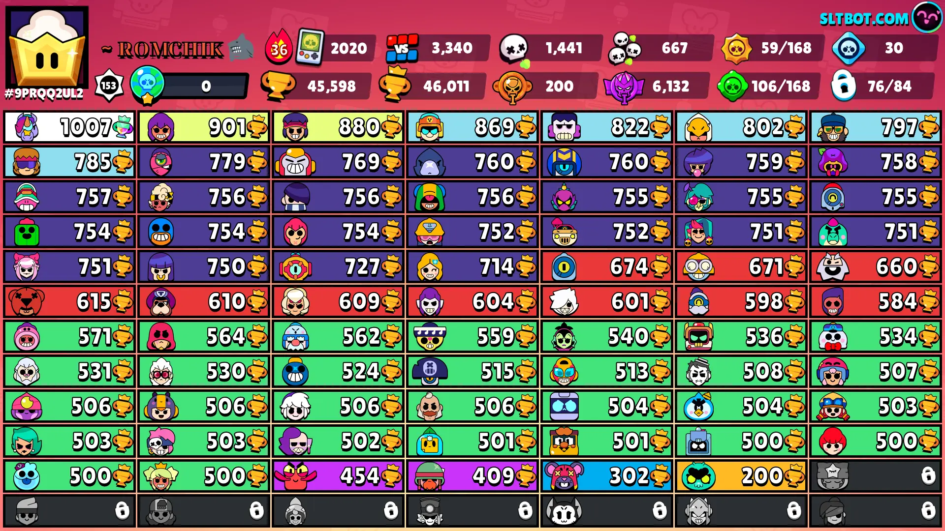 购买 76 Brawlers 89 Level 45K Trophies 106 Skins 6 Legendary 25 Gems Mail ...
