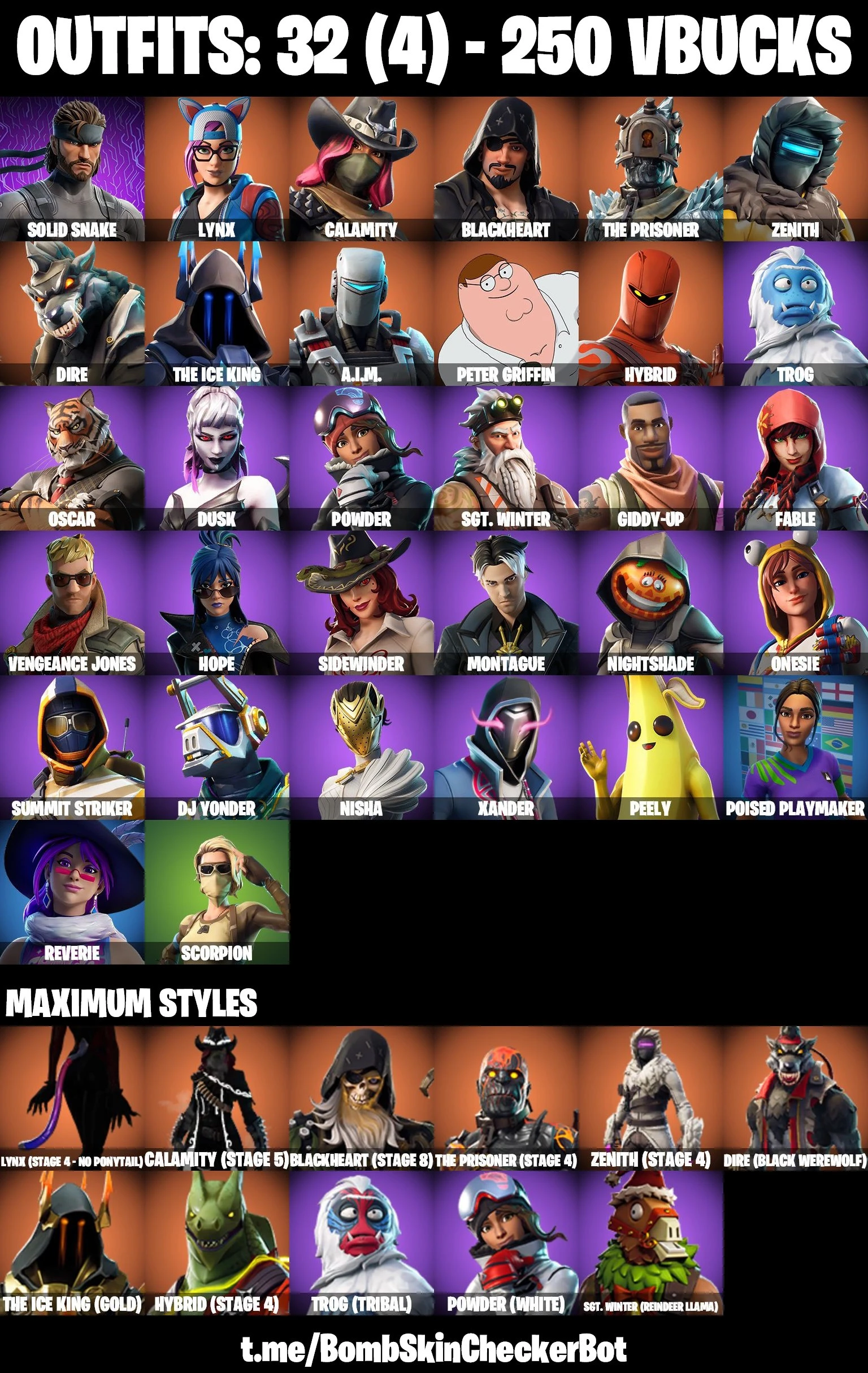 Achetez [ALL PLATFORMS] 32 SKINS [ PEELY, DIRE, DJ YONDER, SOLID SNAKE ...