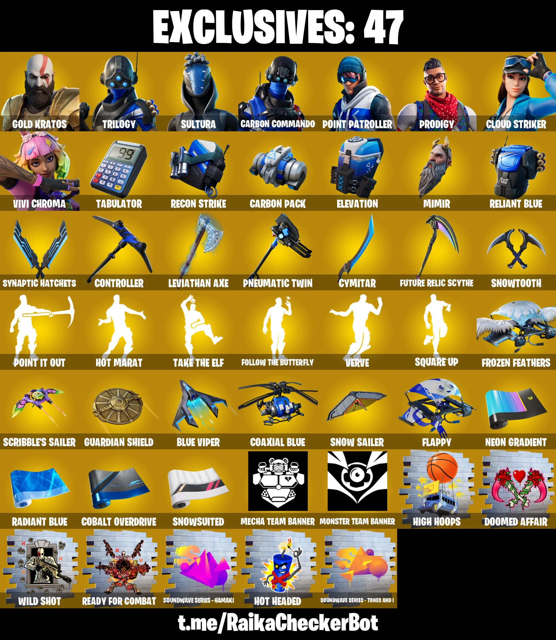 Achetez π₯ 271 Skins π₯ Leviathan Axe π₯ Agent Peely π₯ Peely π₯ Gold Kratos