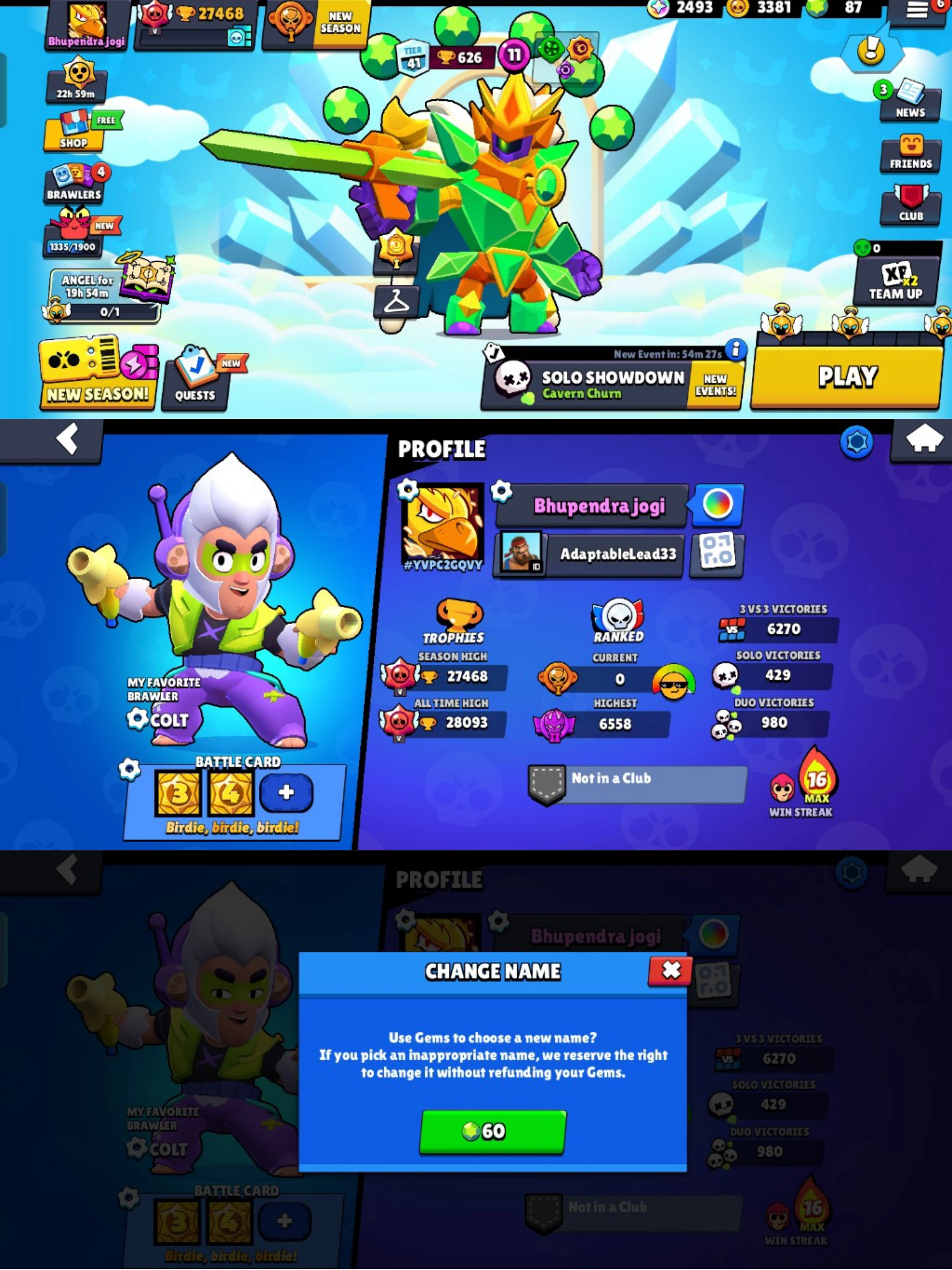 Compre Premium 9 Max 6 Hypercharged [ 28000 Trophies ] 64 Brawlers ] Premium 75 Skins ] Rogue ...