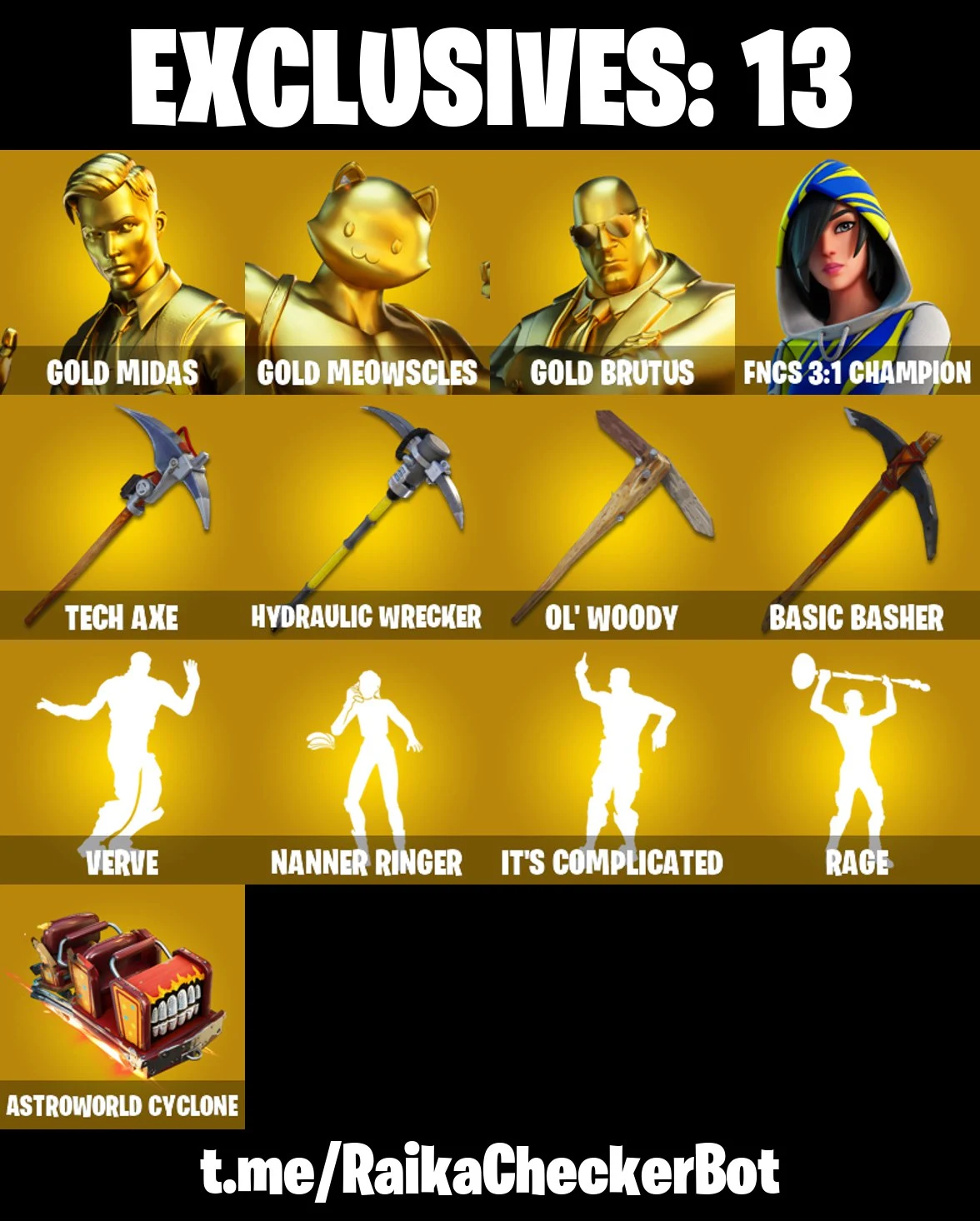 Achetez π 109 Skins π Gold Midas π Lara Croft π Harley Hitter π Rage π