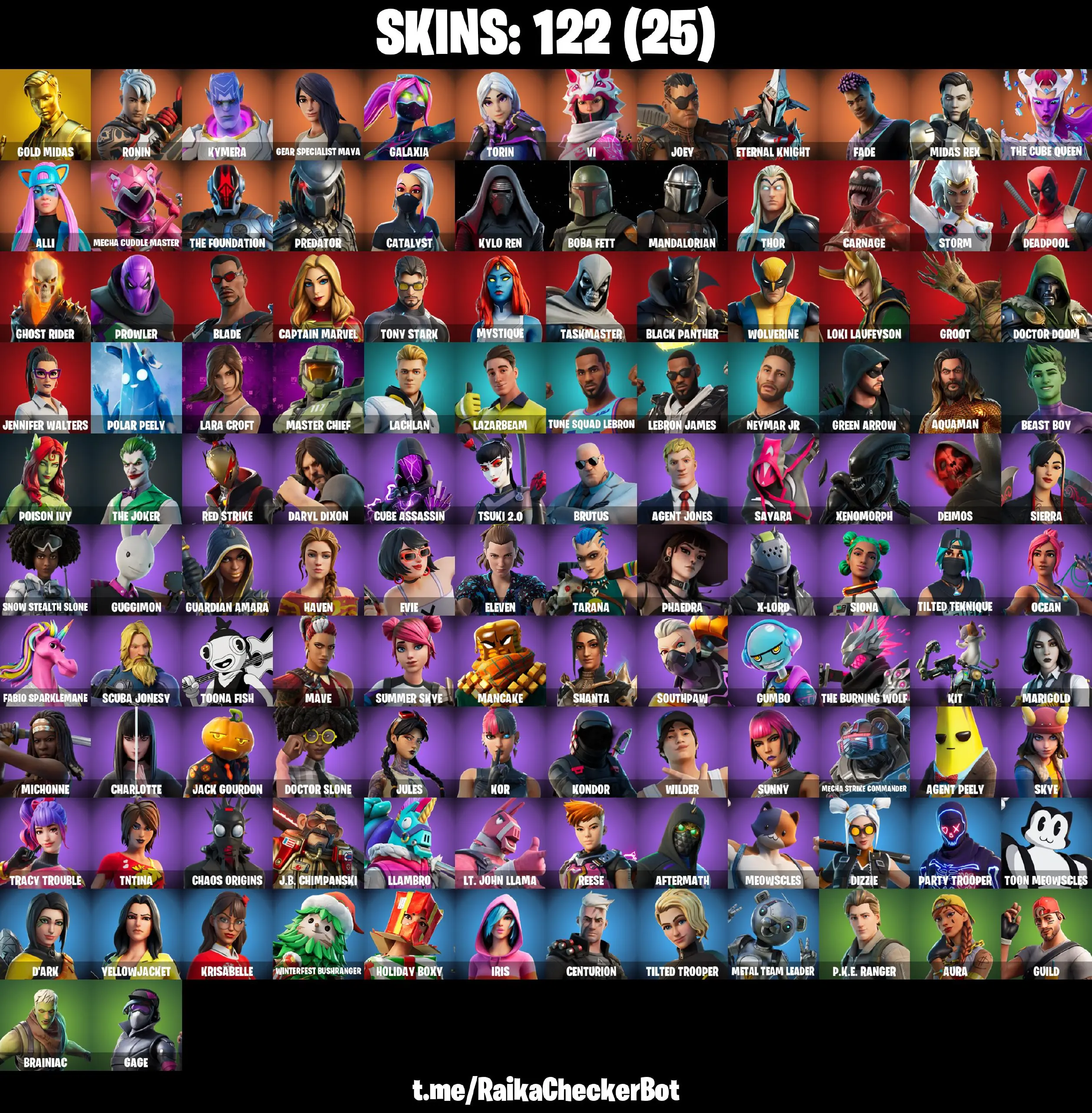 Compra π 122 Skins π Gold Midas π Lara Croft π Harley Hitter π Tony