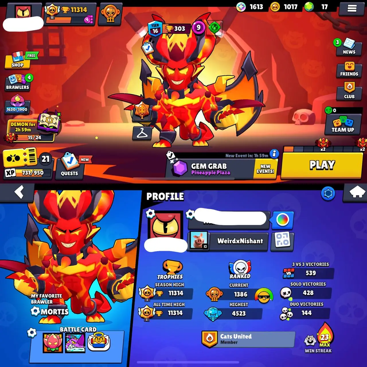 购买 🌟Rarest Skin Ever Demon Mortis 🔥 11314 Trophies | Brawler 36| XP 62 ...