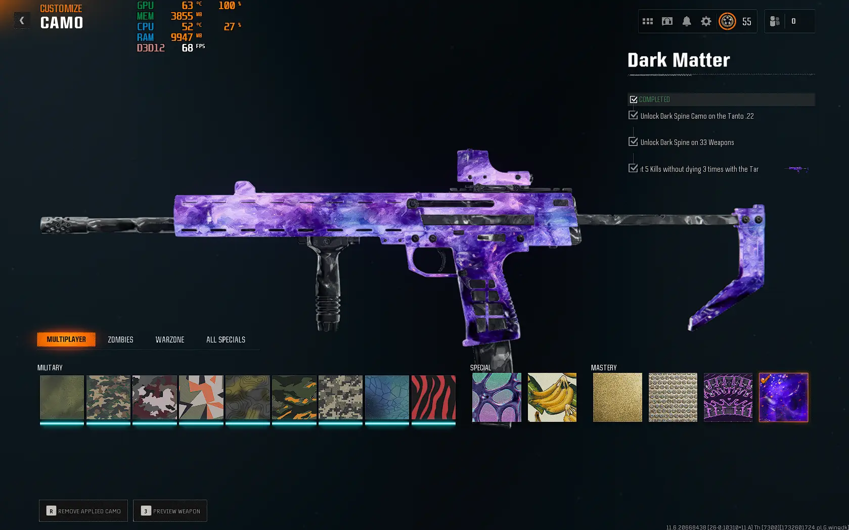 Achetez BO6 & WZ4 Dark Matter + Prestige 1 💎+ 495 Camos⚔️ All ...