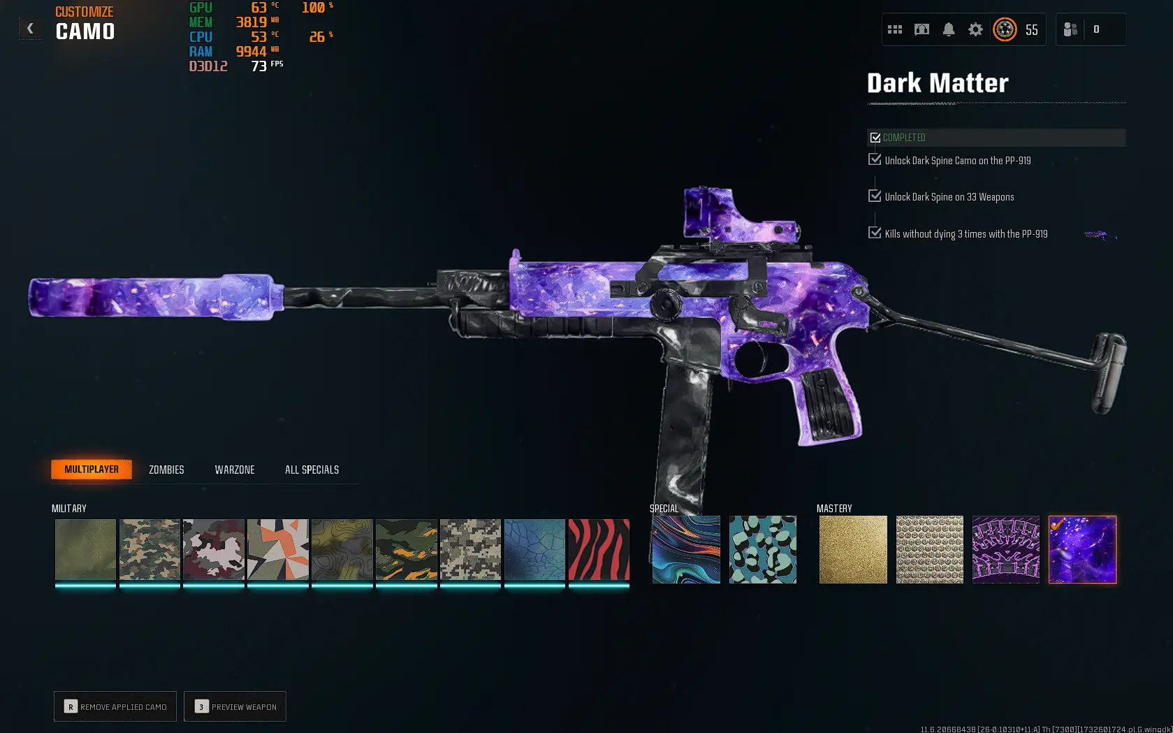 Achetez BO6 & WZ4 Dark Matter + Prestige 1 💎+ 495 Camos⚔️ All ...