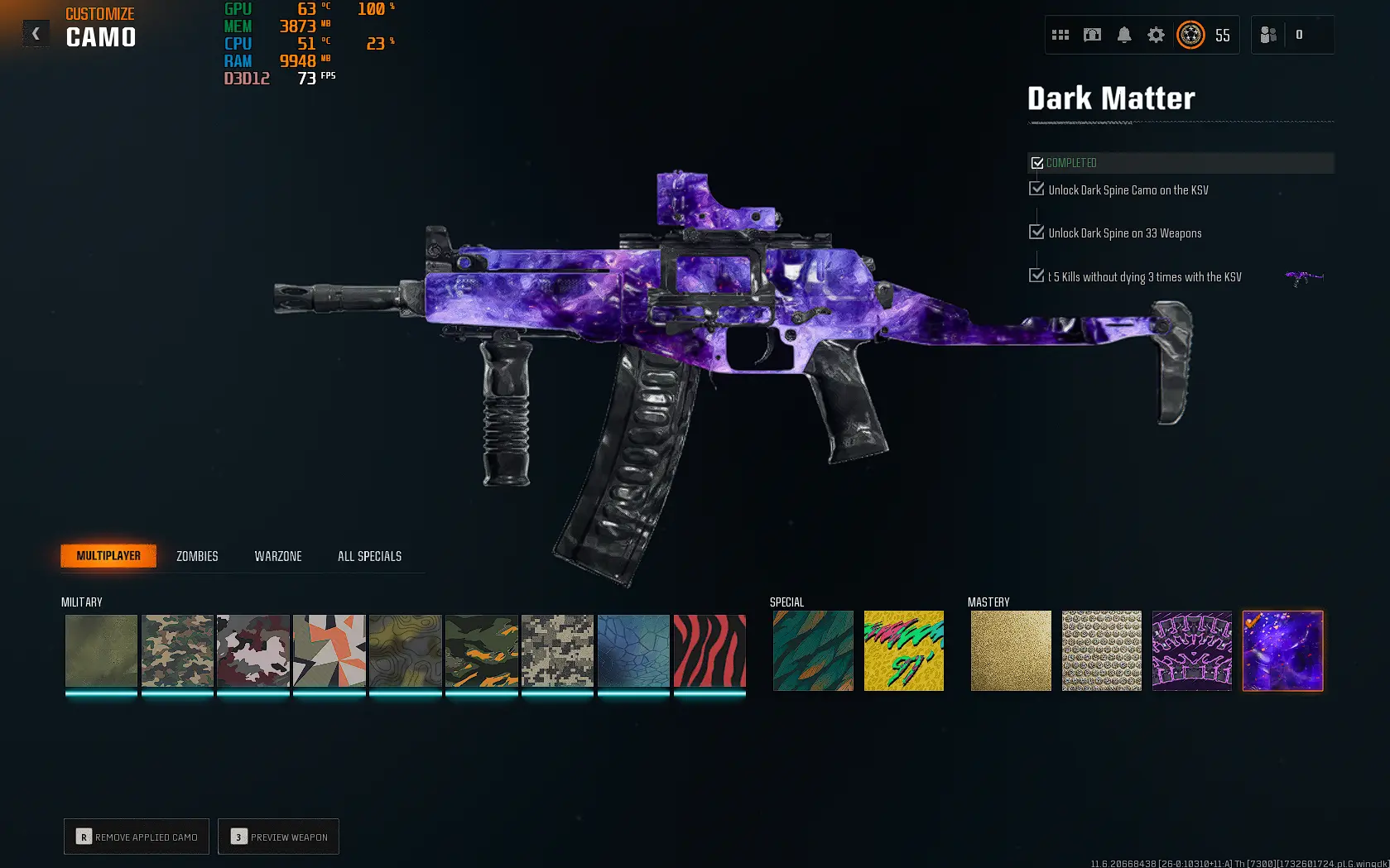 Achetez BO6 & WZ4 Dark Matter + Prestige 1 💎+ 495 Camos⚔️ All ...