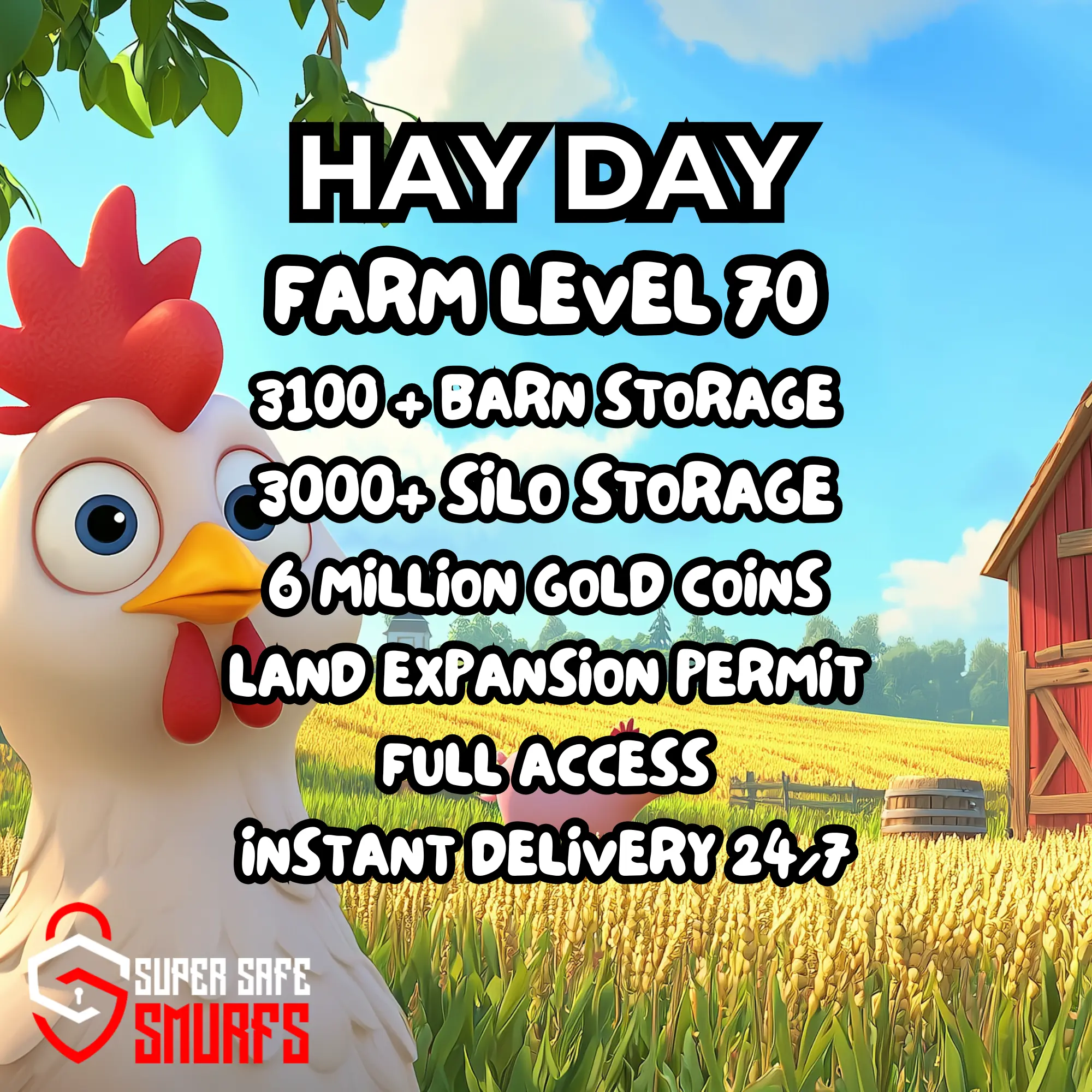 $60.02で🚀 Hay Day Fully Loaded | 3100 Barn | 3000 Silo | 6M Gold 💰 Fast ...