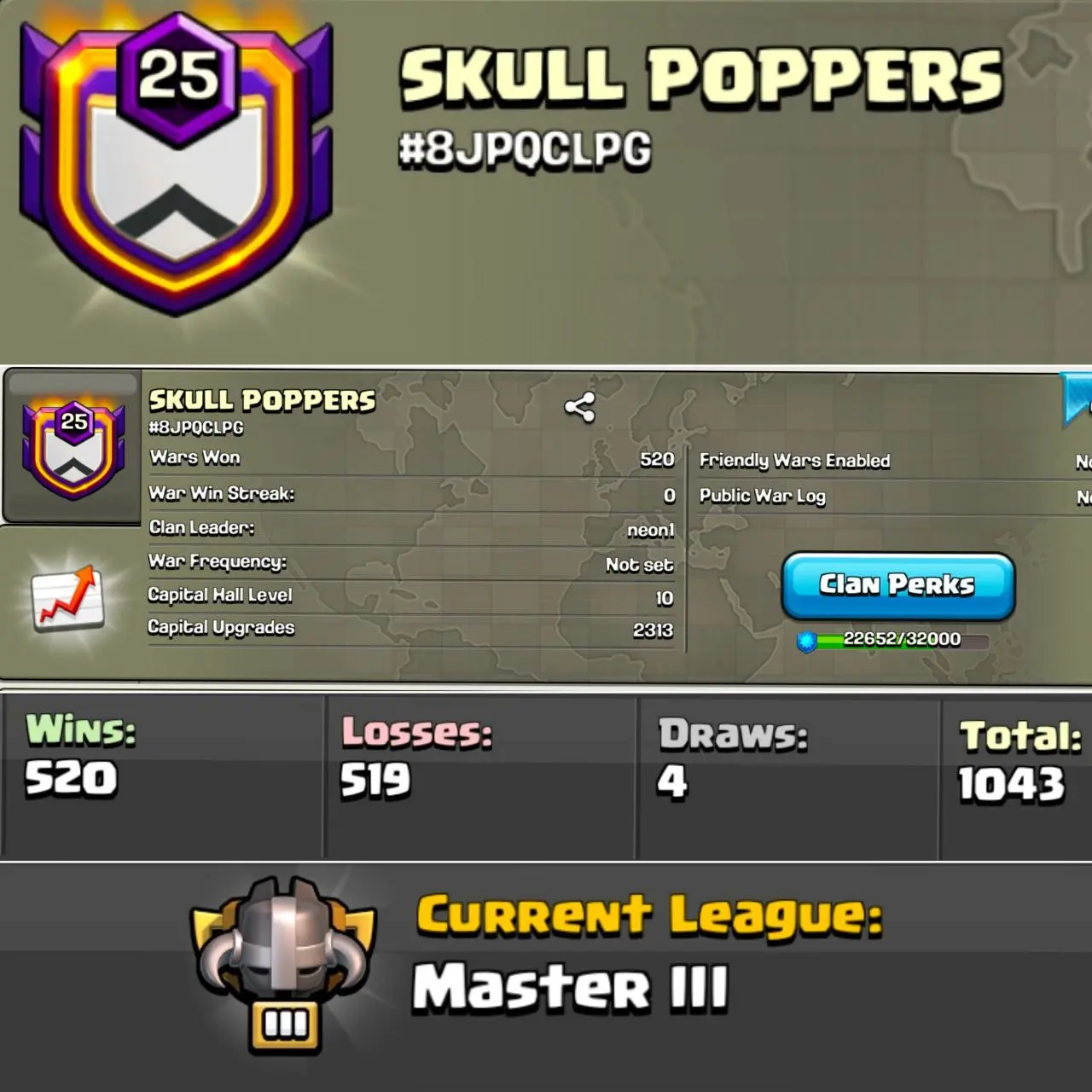 Buy Level 25 | Name- Skull Poppers | Clan Capital 10 | Master League ...